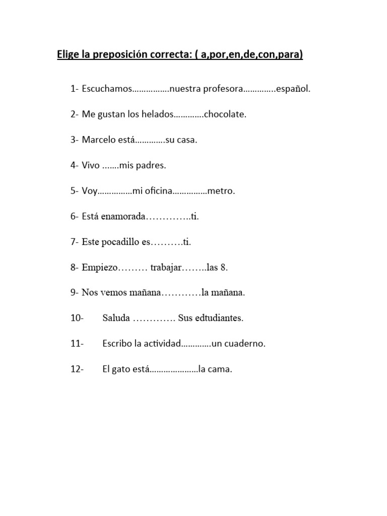 Preposiciones Nivel A2 | PDF