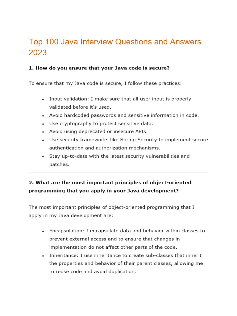 Top 100 Java Interview Questions and Answers 2023 | PDF | Class (Computer Programming) | Method ...
