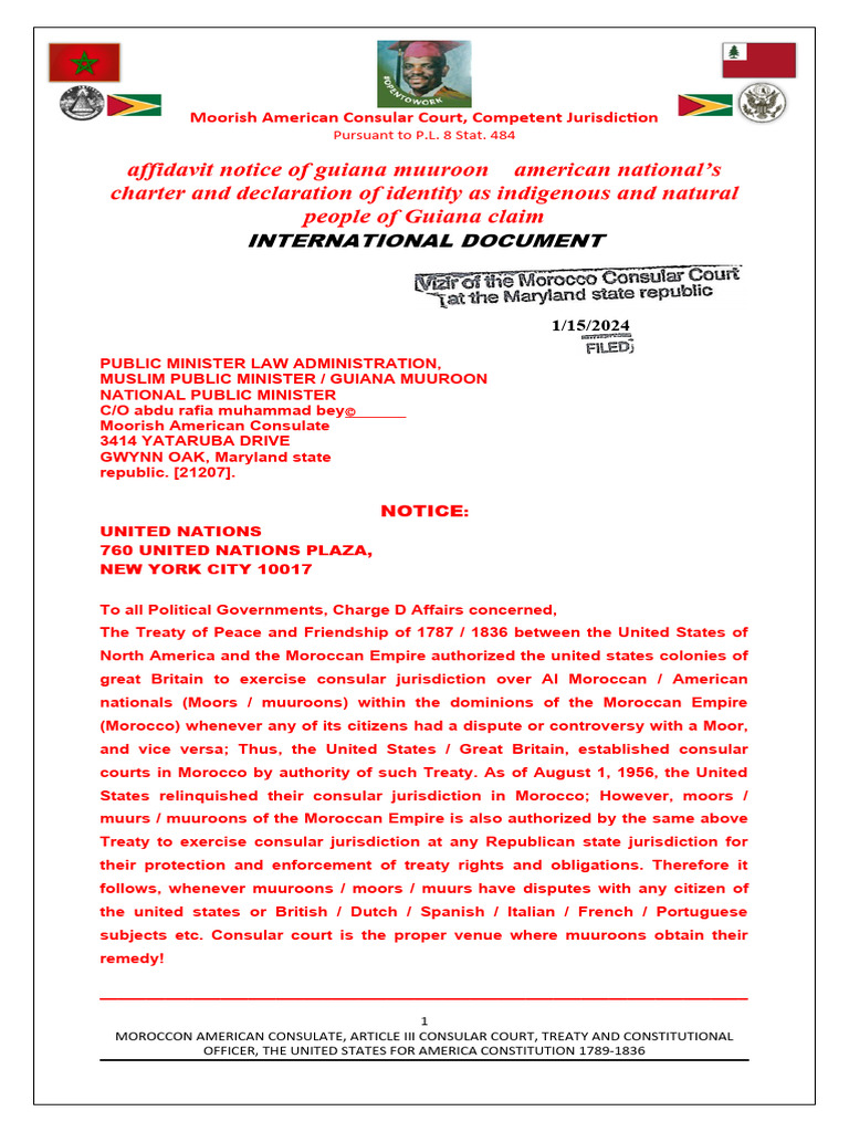 notice of guiana muuroon american national’s charter and declaration of ...
