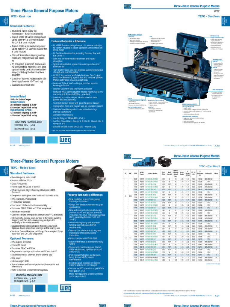 Motor Catalog Three Phase General Purpose | PDF | Electric Motor ...