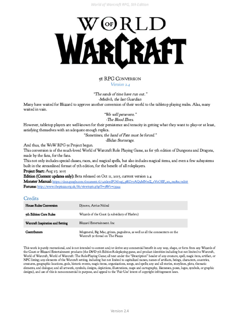 Warcraft 5e Core Document | PDF
