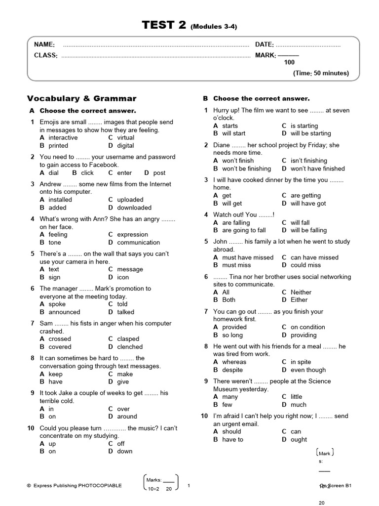 20 OnScreen B1 Test 2 | PDF | Translations | Human Communication