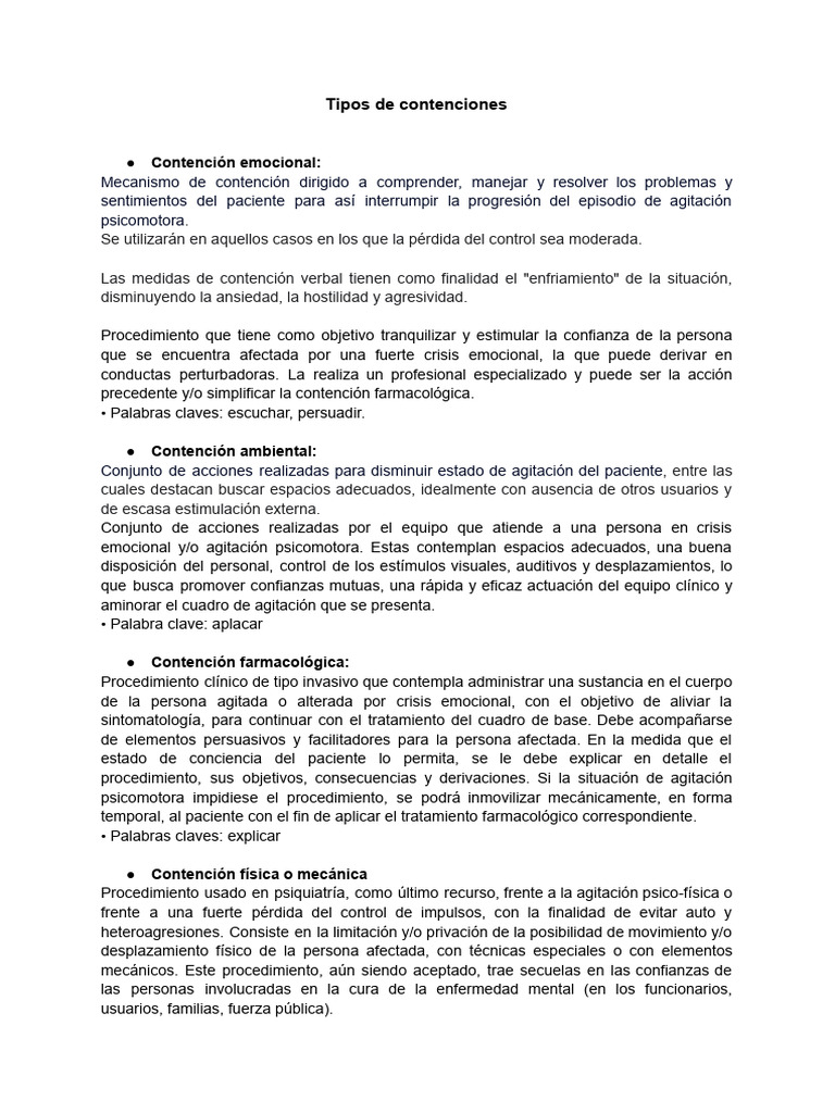 Tipos de Contención | PDF | Las emociones | Farmacología