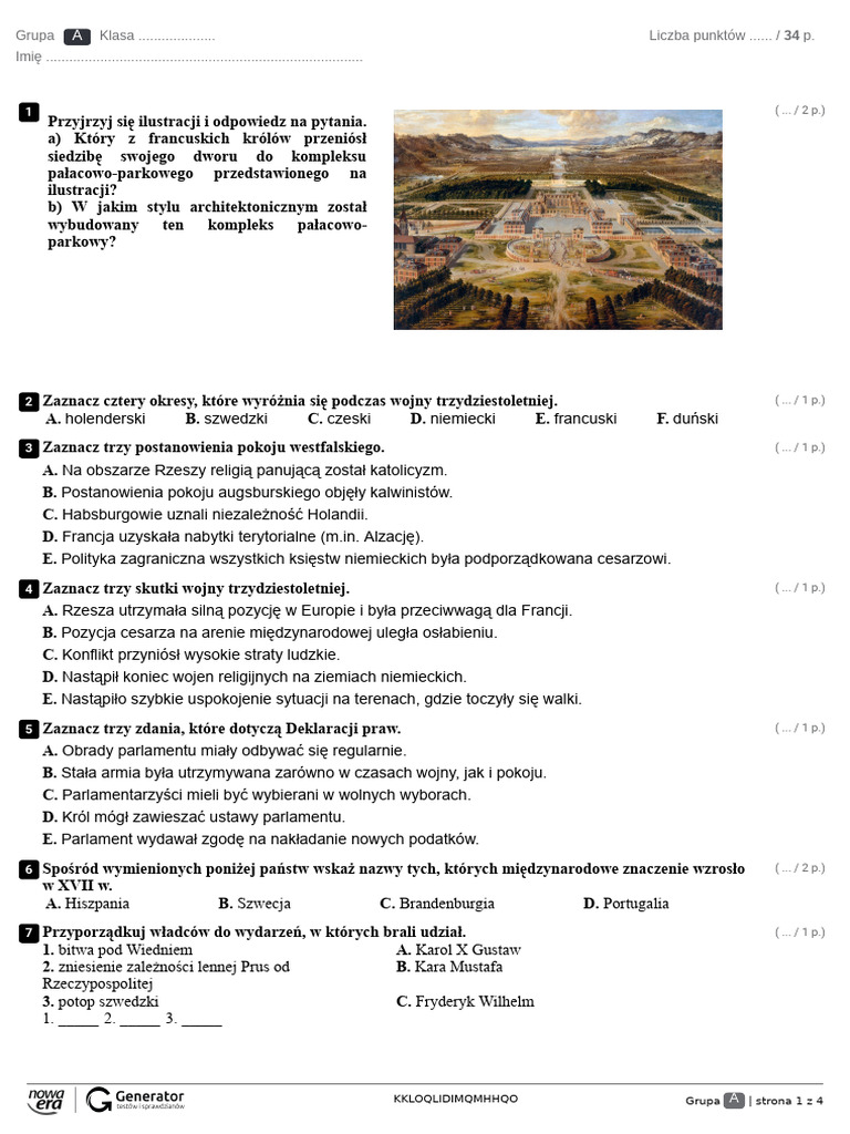 EUROPA W Xvii Wieku Test | PDF