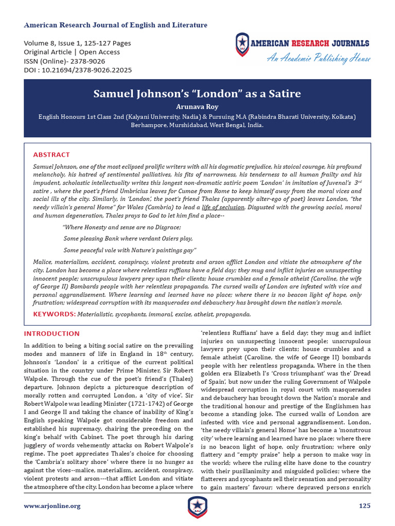Samuel Johnson's Satirical London | PDF | Satire