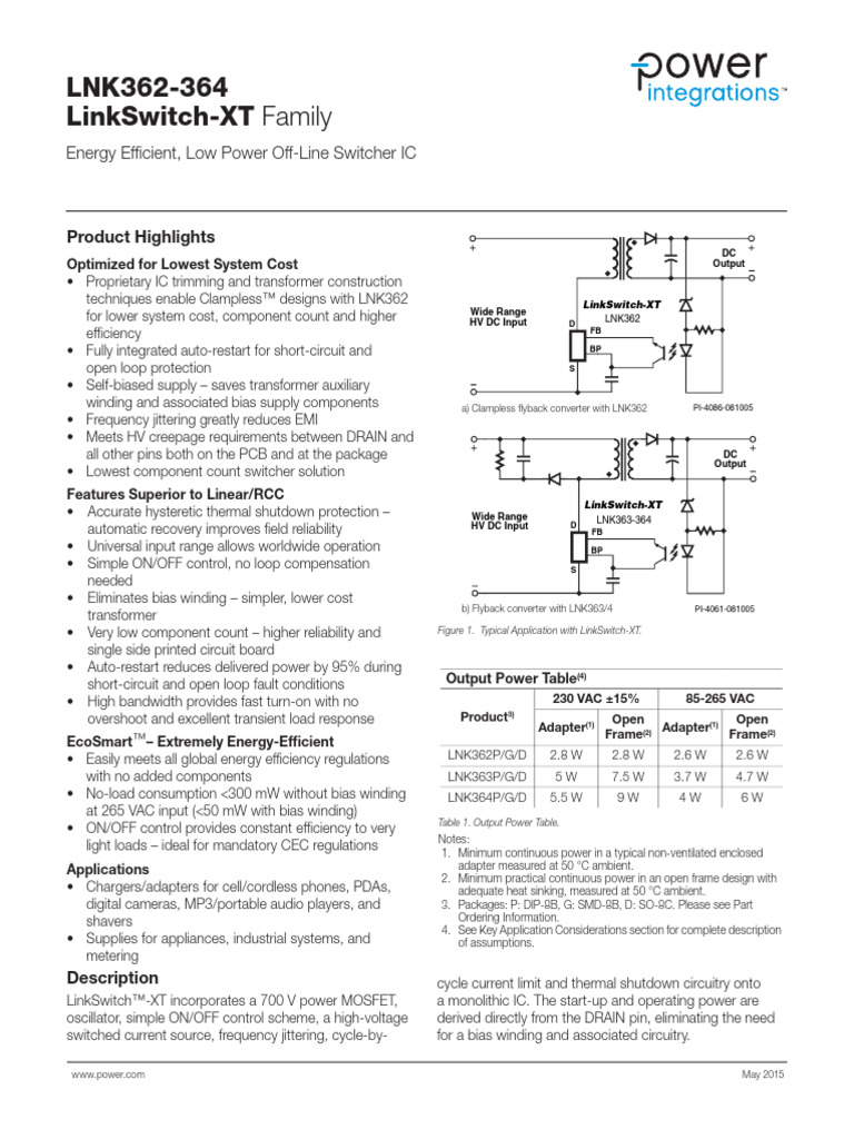 LNK362 PowerIntegrations | PDF | Capacitor | Transformer