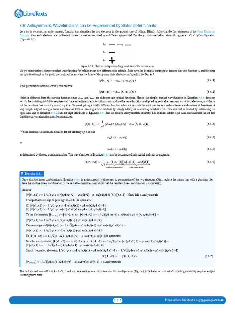 8.06 Antisymmetric Wavefunctions Can Be Represented by Slater ... 8.06 Antisymmetric Wavefunctions Can Be Represented by Slater ...