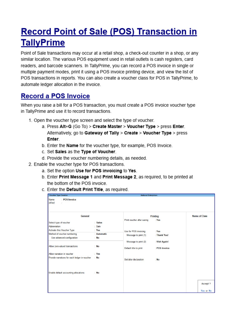 Recording POS Transactions in TallyPrime | PDF | Point Of Sale | Voucher