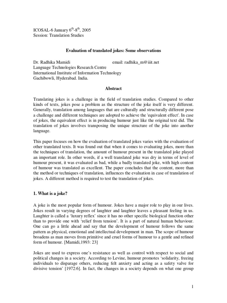 Evaluation of Translated Jokes Some Obse | PDF | Jokes | Translations