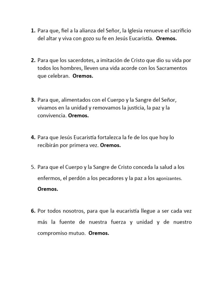 Oracion de Los Fieles 6 de Junio 2021 | PDF