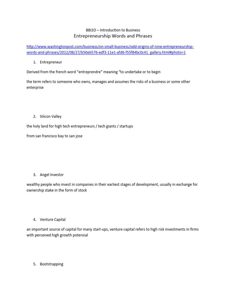 Key Entrepreneurship Terms Explained | PDF | Business