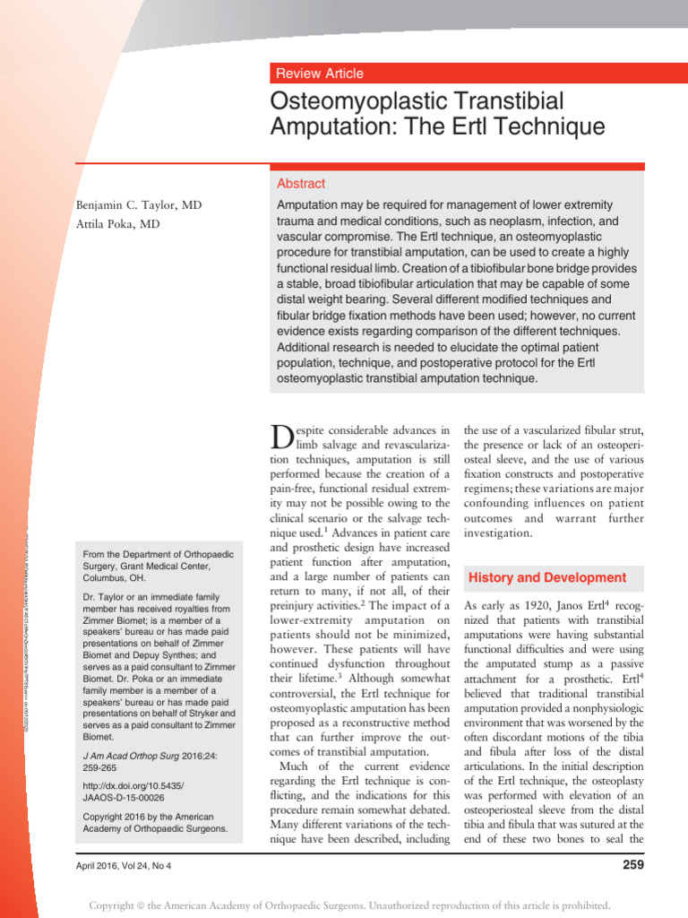 Osteomyoplastic Transtibial Amputation The Ertl.6 | PDF | Amputation ...