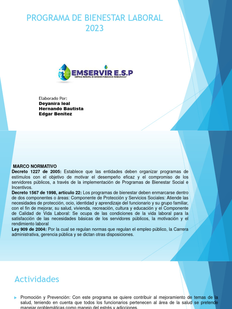Programa de Bienestar Laboral Emservir 2023 | PDF