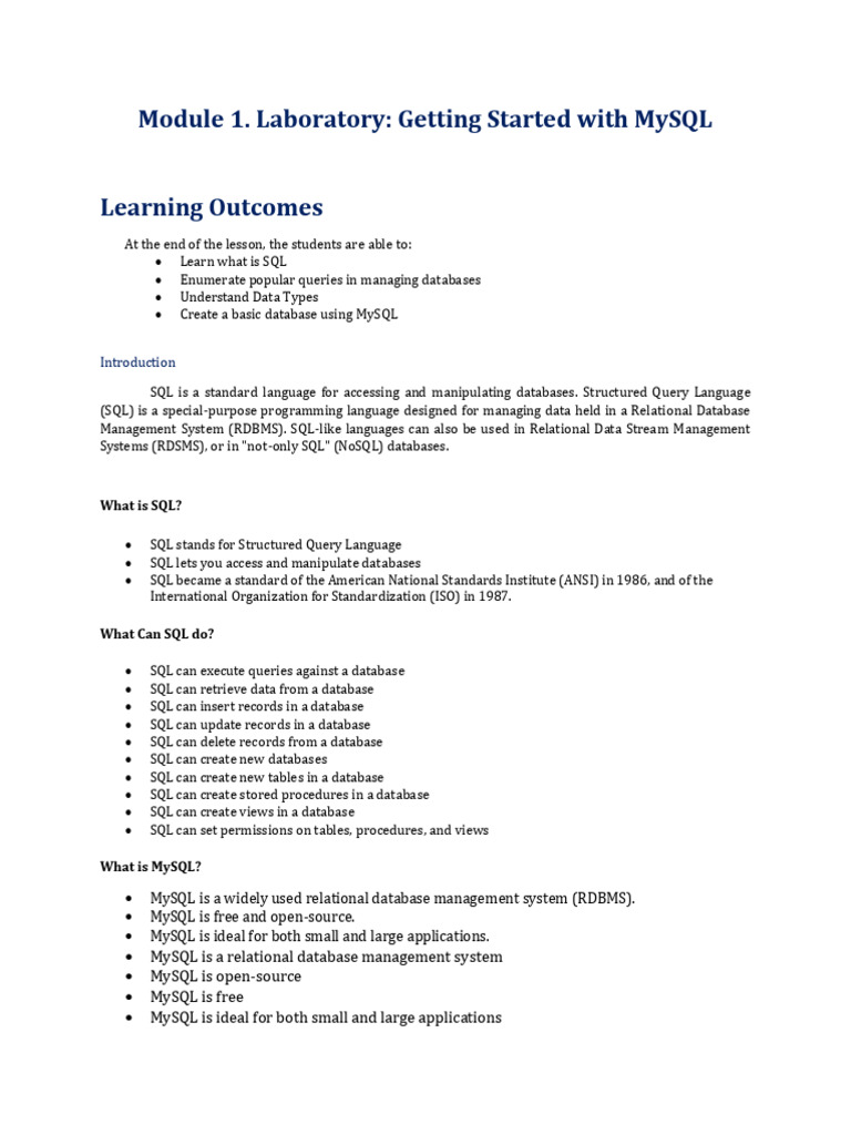 Module1 MySQL | PDF | Sql | Relational Database
