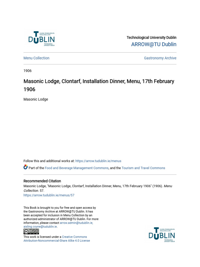 Masonic Lodge Clontarf Installation Dinner Menu 17th February | PDF ...