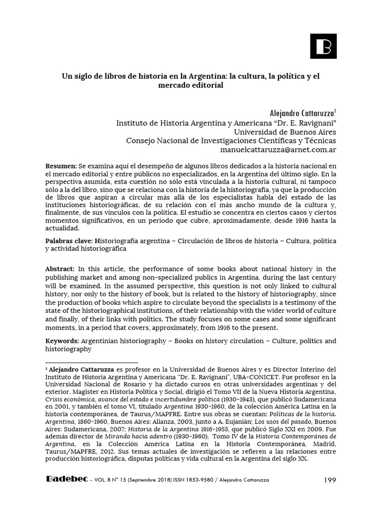 Un Siglo de Libros de Historia en La Argentina La Cultura, La Política ...