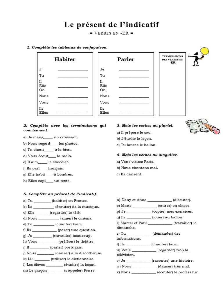 Exercices sur les verbes en -ER au présent | PDF | Langues | Études des ...