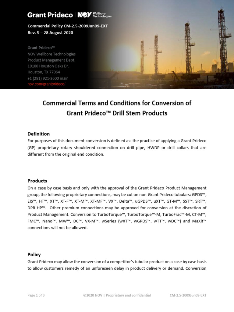 Commercial Terms and Conditions For Conversion of Grant Prideco™ Drill ...