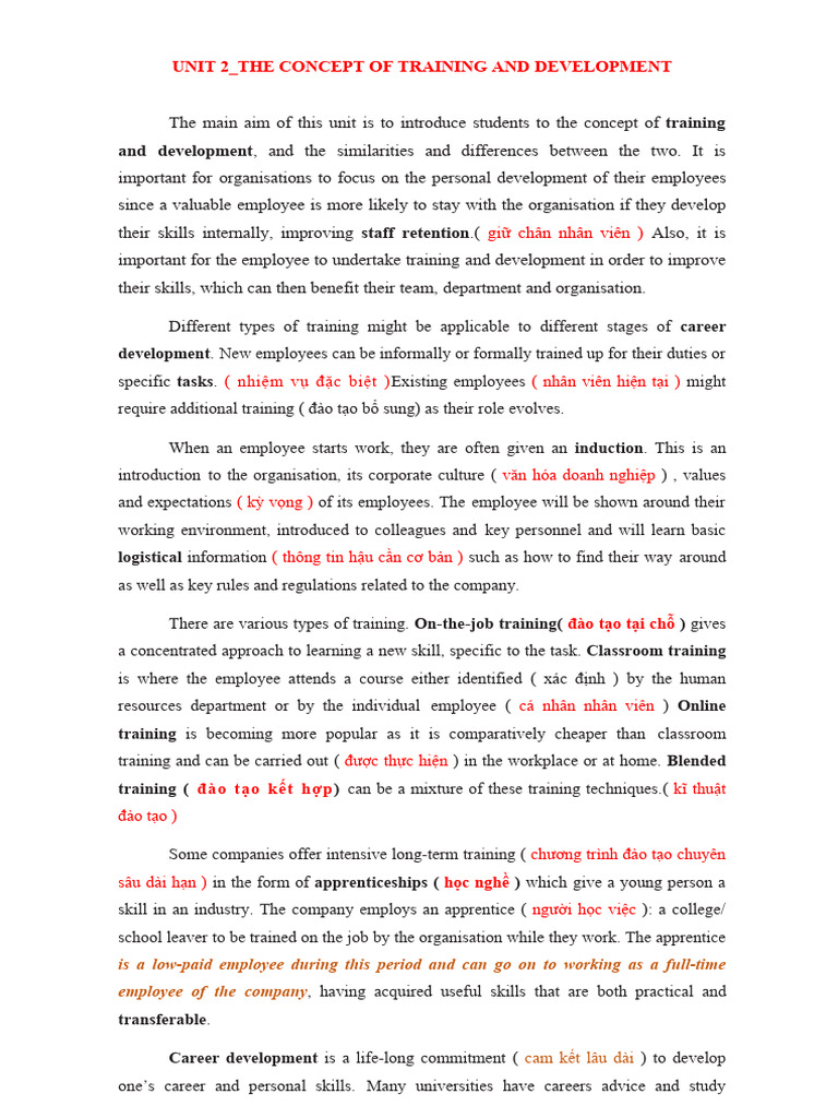 U2 - The Concept of Training & Development - Docx Note | PDF ...
