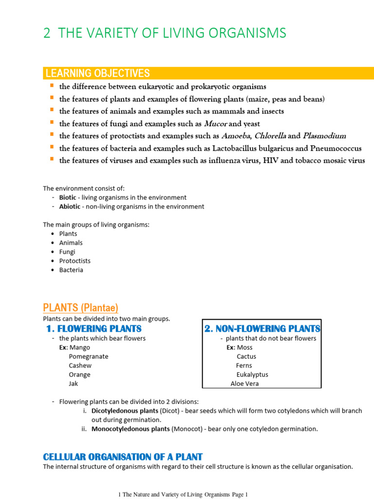 2 The Variety of Living Organisms | PDF | Cell (Biology) | Bacteria