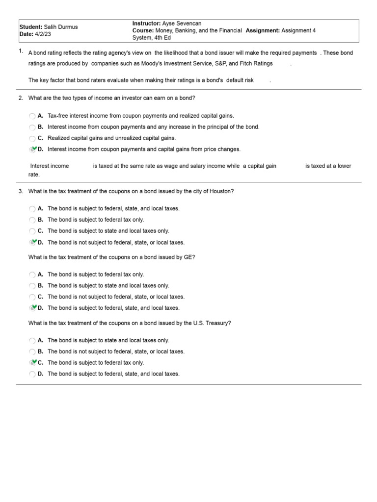 4 Quiz | PDF | Yield Curve | Interest