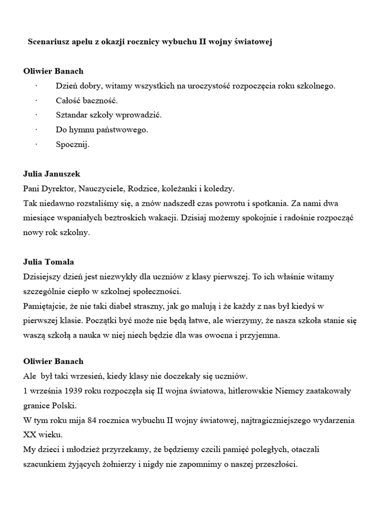 Scenariusz Apelu Z Okazji Rocznicy Wybuchu II Wojny Światowej 8 | PDF