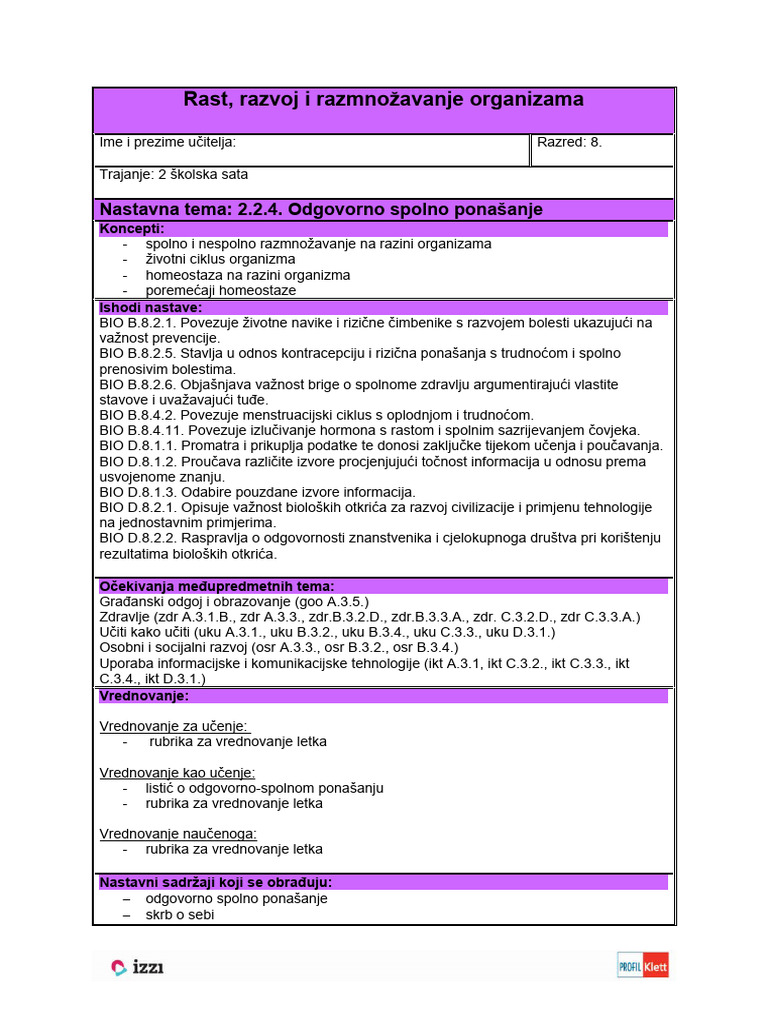 2.2.4. Rast Razvoj I Razmnozavanje Covjeka Odgovorno Spolno Ponasanje | PDF