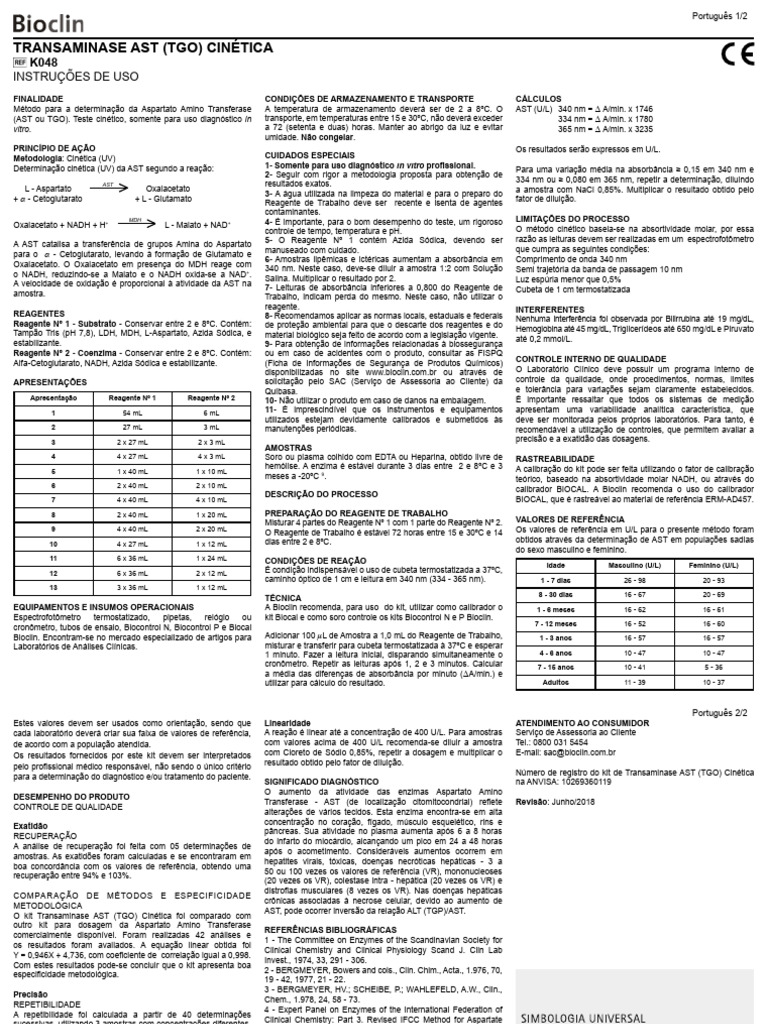 Determinação de Transaminase AST (TGO) | PDF | Cinética Química | Química