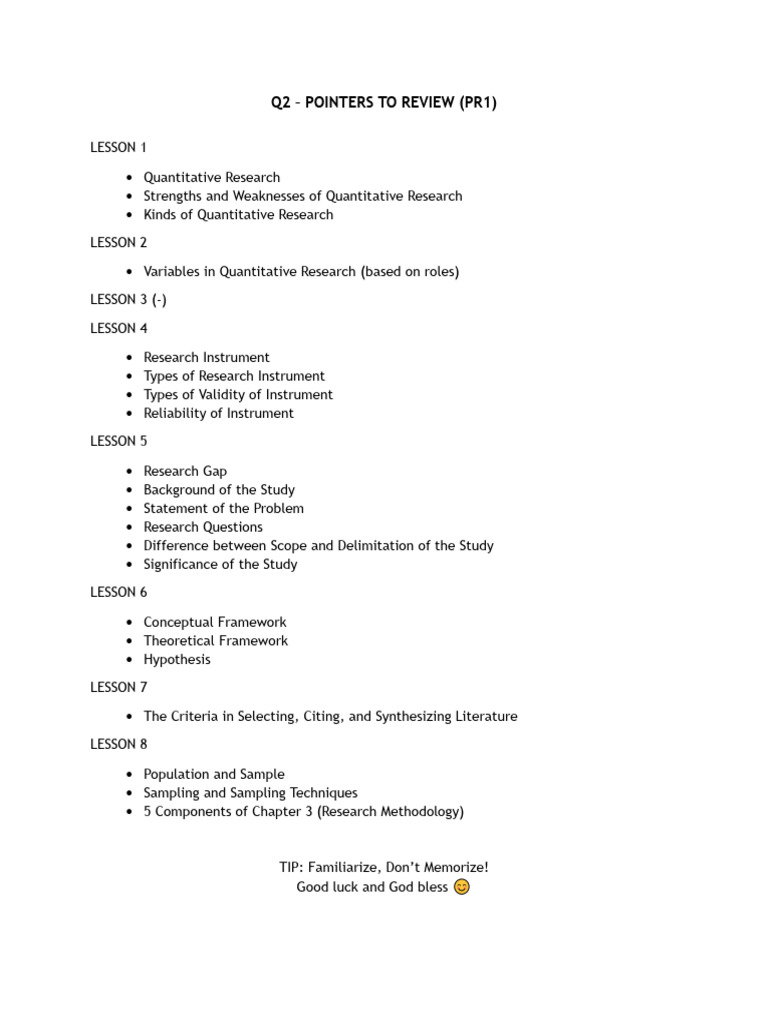 Key Points for Quantitative Research Review | PDF | Career & Growth ...