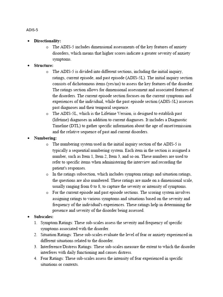 ADIS-IV scoring | PDF