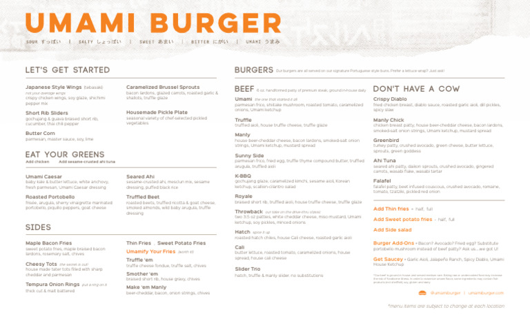Umami Main Menu | PDF | Pickling | Hamburgers