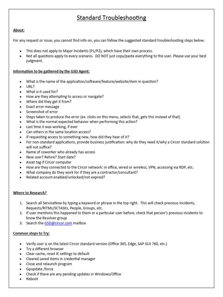 Standard Troubleshooting Pdf Troubleshooting Computing
