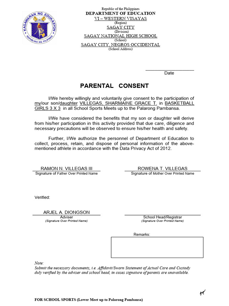 Parental Consent for Basketball 3x3 | PDF | Affidavit
