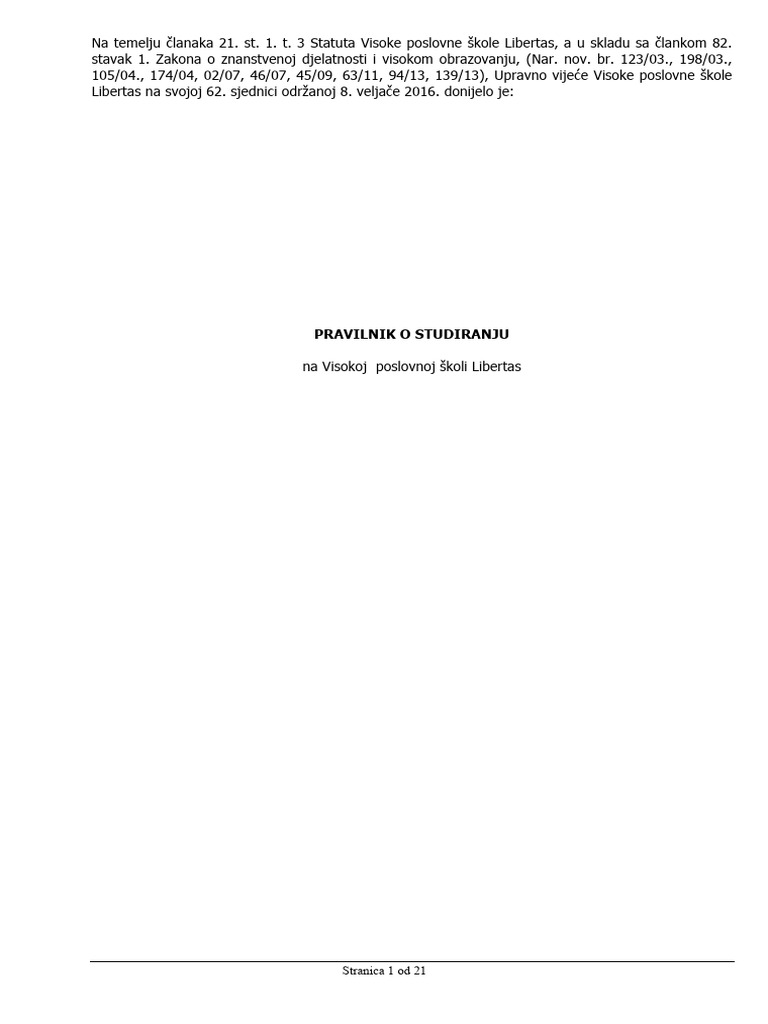 Pravilnik o Studiranju | PDF