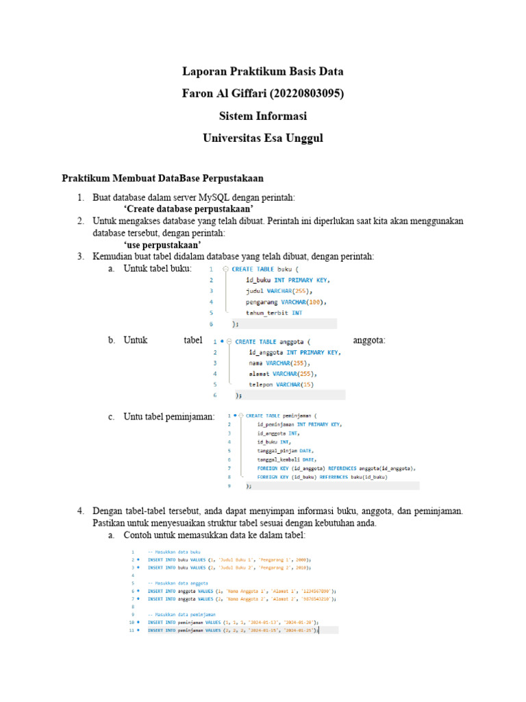 Laporan Praktikum Basis Data UAS | PDF | Metode & Bahan Ajar | Komputer