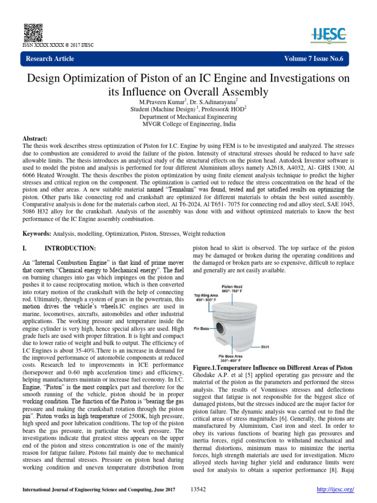 .Design Optimization of Piston of An IC Engine and Investigations On ...