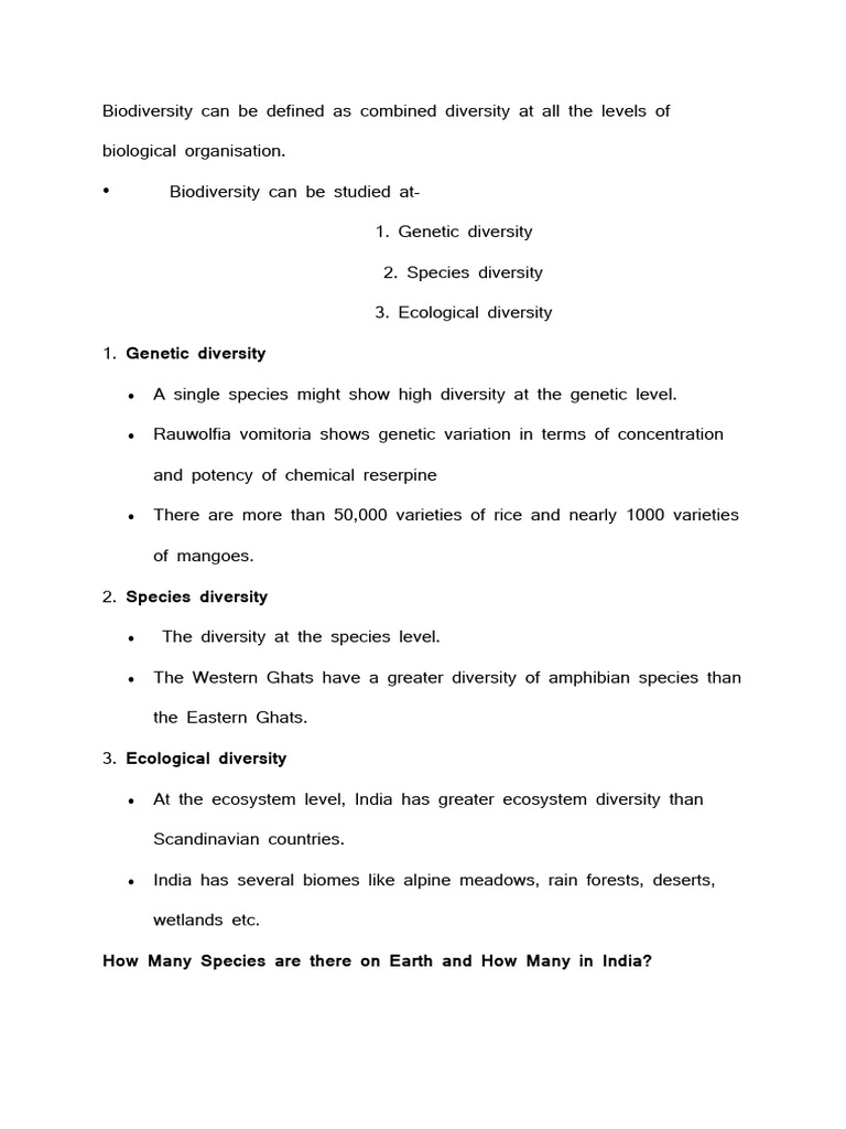 Biodiversity 1 Pdf Biodiversity Conservation Biology