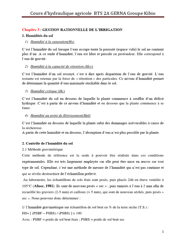 HYDRAULIQUE AGRICOLE Dibi ch4, CH5 | PDF | Porosité | Sol (pédologie)