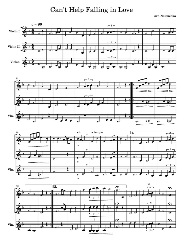 Violin Sheet Music: Can't Help Falling | PDF | Violin