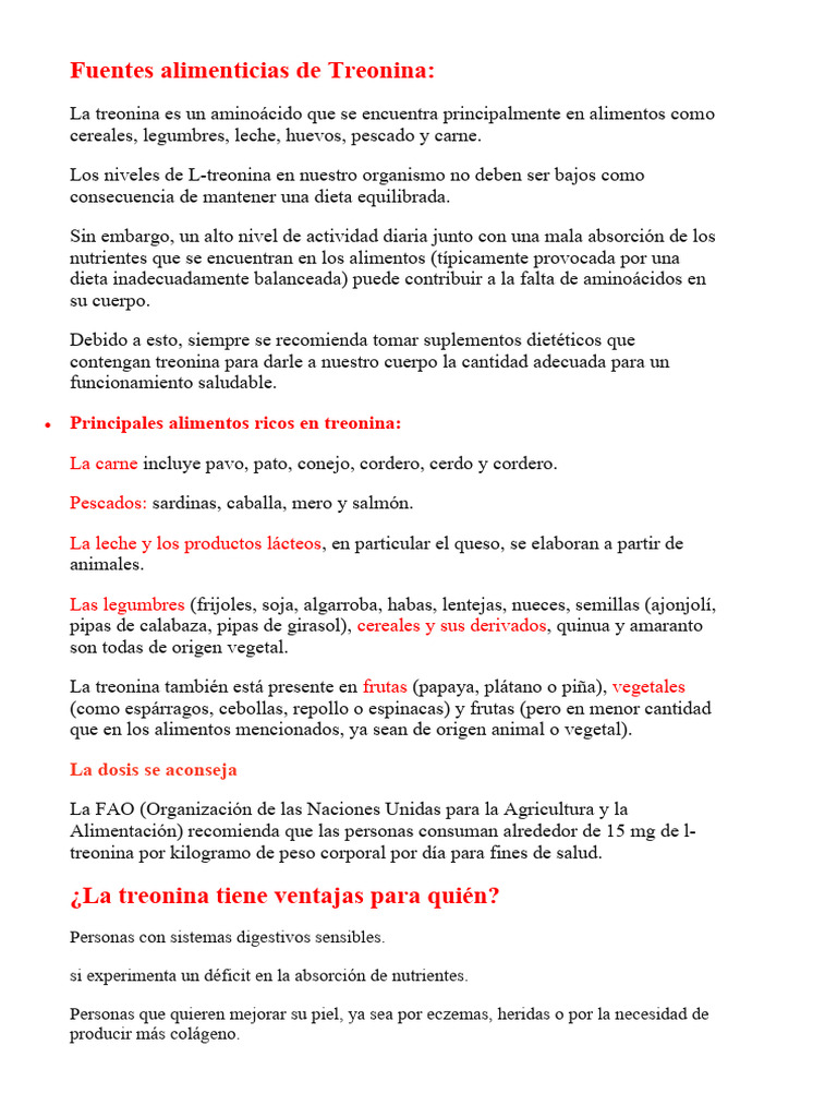 Alimentos Ricos en Treonina | PDF