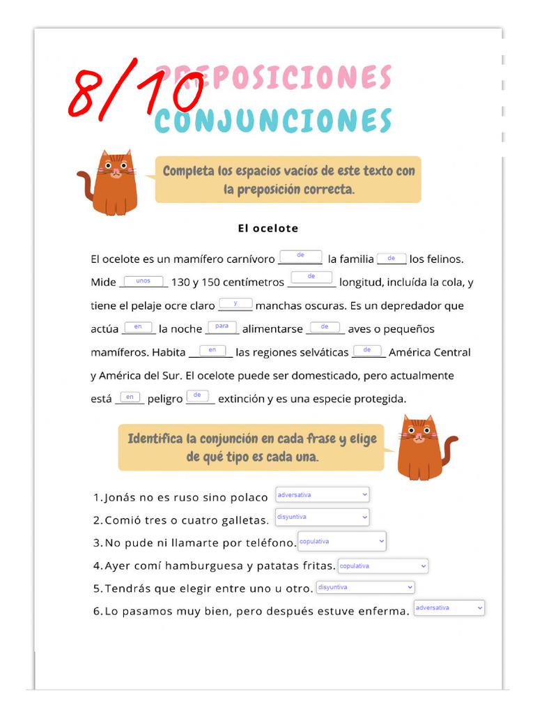 Ejercicio de Preposiciones y Conjunciones | PDF