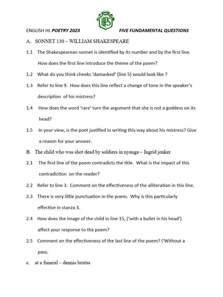 Poetry Analysis Questions and Answers | PDF | Poetry | Stanzaic Form