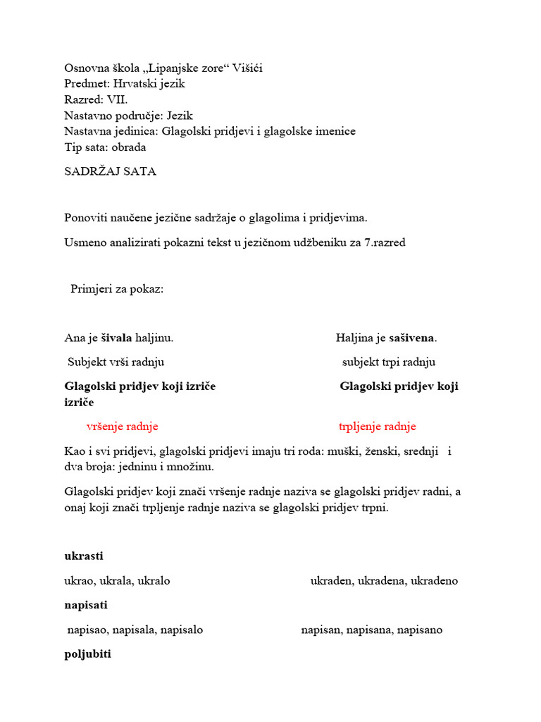 Glagolski Pridjevi, Obrada | PDF