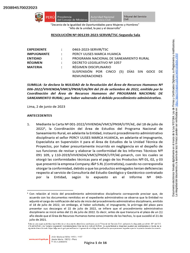 Expediente #463-2023-SERVIR/TSC | PDF | Debido al proceso | Ley administrativa