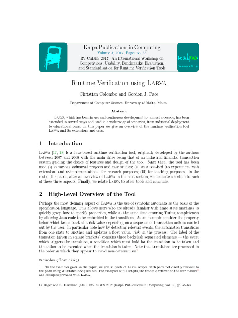 Runtime Verification Using LARVA | PDF | Formal Verification | Databases Runtime Verification Using LARVA | PDF | Formal Verification | Databases