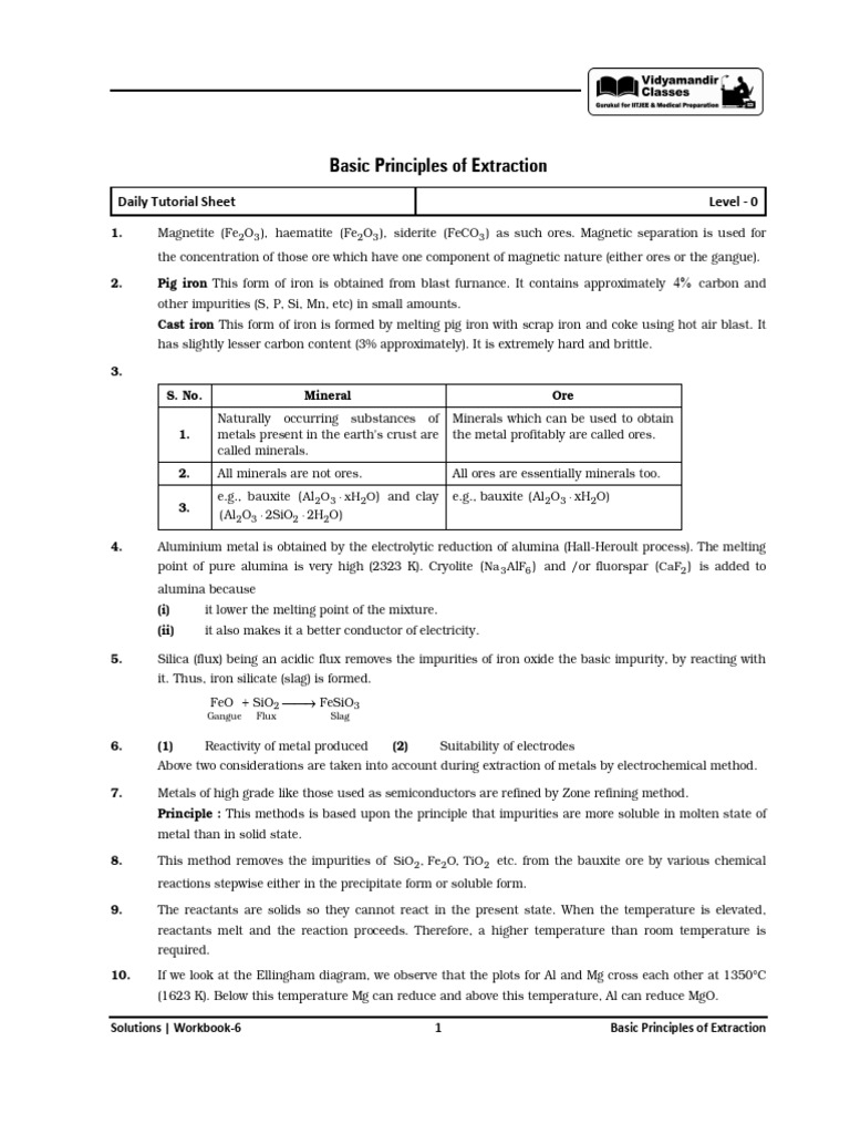 Basic Principle of Extraction_DTS 0 Sol | PDF | Iron | Nickel
