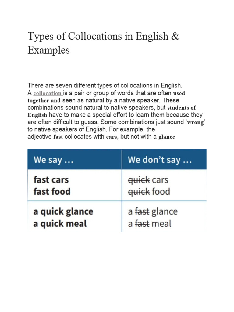 Collocations and Types | PDF | Adjective | Adverb