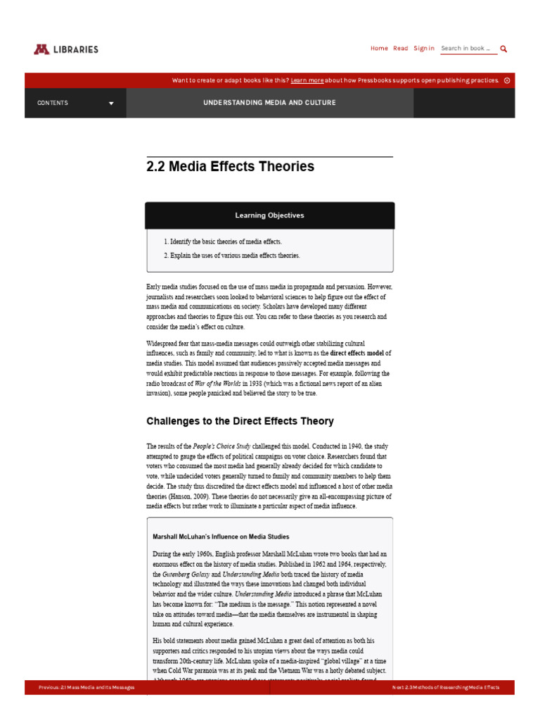 Open Lib Umn Edu Mediaandculture Chapter 2 2 Media Effects Theories ...