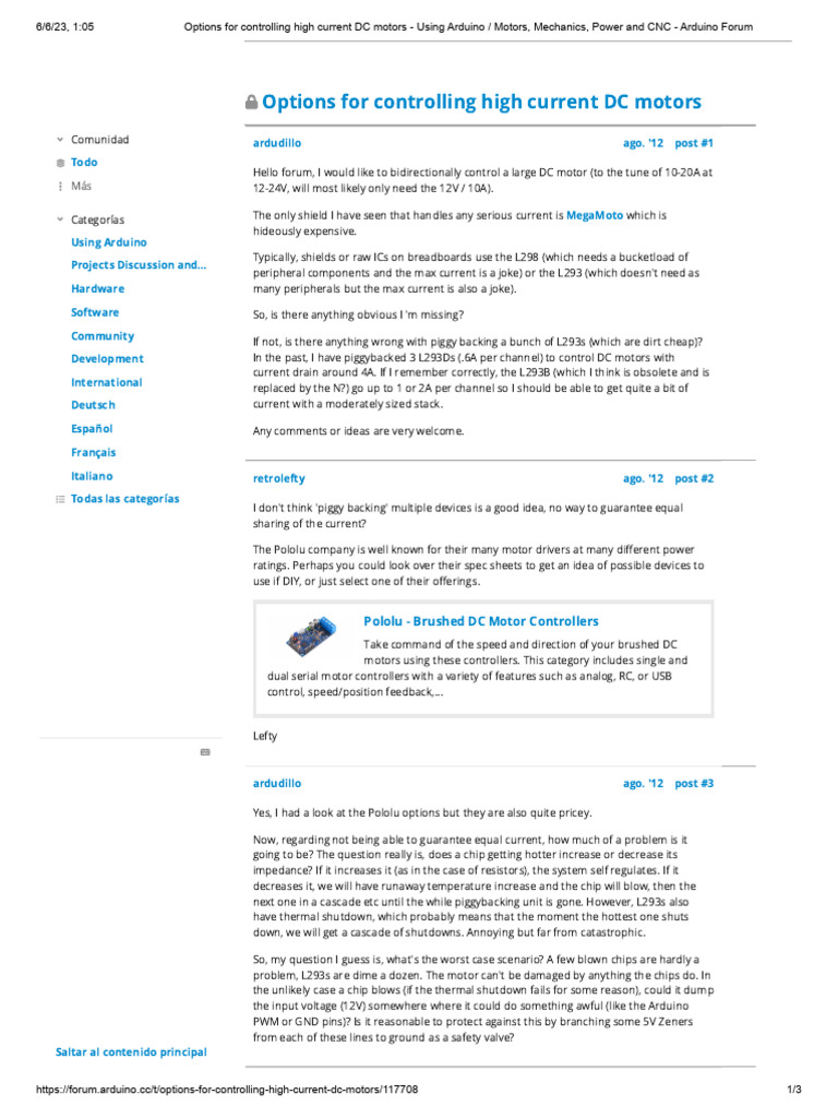 Options For Controlling High Current DC Motors - Using Arduino - Motors, Mechanics, Power and ...