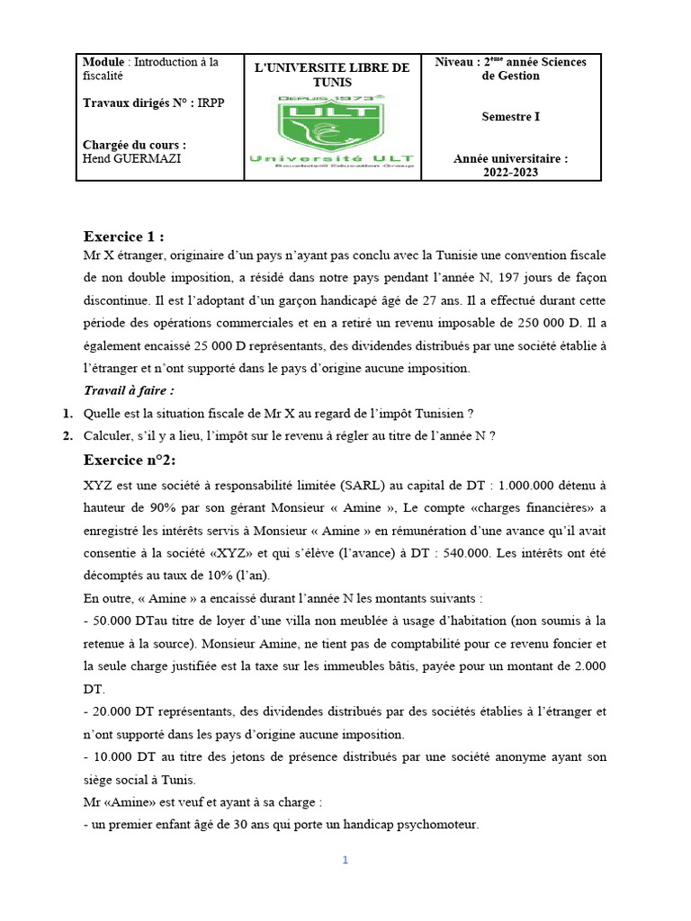 TD Irpp | PDF | Impôt sur le revenu | Impôts